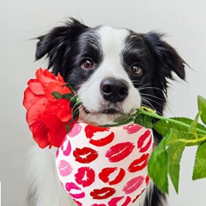 Valentine Dog Cat Bandana, Holiday Bib Kiss Lip and Candy Hearts Pattern for Large Medium Small Puppies Pets