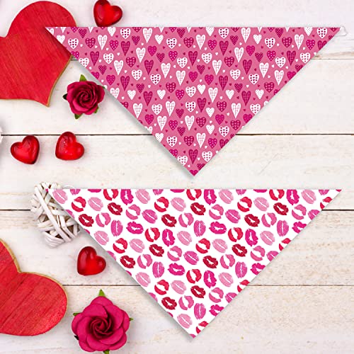 Valentine Dog Cat Bandana, Holiday Bib Kiss Lip and Candy Hearts Pattern for Large Medium Small Puppies Pets