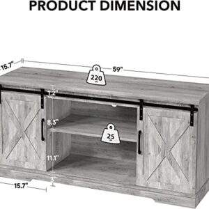 IDEALHOUSE Farmhouse TV Stand for 65 Inch TV, Entertainment Center TV Media Console Table, Tall TV Stand with Barn Doors, Storage and Shelves, Grey Modern TV Console Cabinet Furniture for Living Room