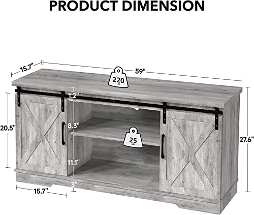 IDEALHOUSE Farmhouse TV Stand for 65 Inch TV, Entertainment Center TV Media Console Table, Tall TV Stand with Barn Doors, Storage and Shelves, Grey Modern TV Console Cabinet Furniture for Living Room