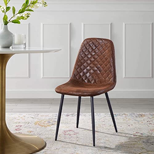 KEIVVAKN Brown Dining Chairs Set of 4 Fabric Kitchen Dining Room Chairs Mid Century Modern Upholstered Dining Chairs Side Chairs with Back