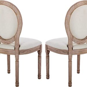 Dining Chairs Upholstered Fabric Chair French Wooden Desk Chair Farmhouse Chairs with Round Back Mid Century with Solid Rubberwood Leg for Dining Room Bedroom Kitchen Restaurant Beige Set of 2