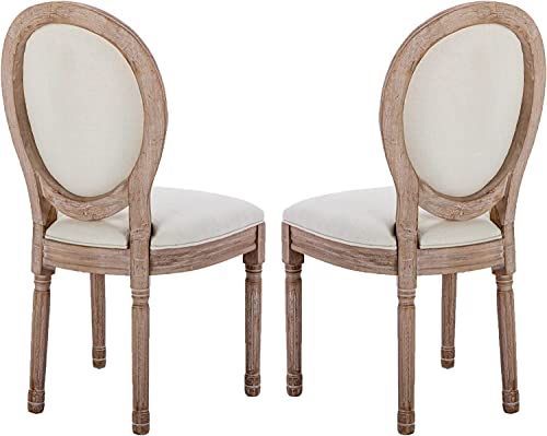 Dining Chairs Upholstered Fabric Chair French Wooden Desk Chair Farmhouse Chairs with Round Back Mid Century with Solid Rubberwood Leg for Dining Room Bedroom Kitchen Restaurant Beige Set of 2