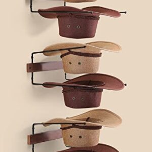 Taozun Cowboy Hat Rack - for Hat Holder Hat Organizer- 6 Pieces Hat Storage for wall with Wooden Board and Display Cowboy hat srack, Black Metal Hat Holder Wall Organizer