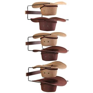 Taozun Cowboy Hat Rack - for Hat Holder Hat Organizer- 6 Pieces Hat Storage for wall with Wooden Board and Display Cowboy hat srack, Black Metal Hat Holder Wall Organizer