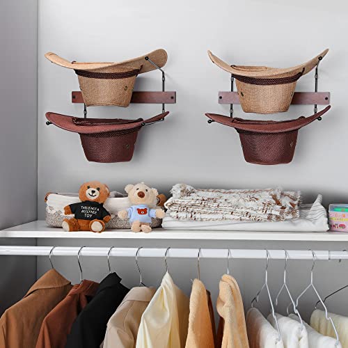 Taozun Cowboy Hat Rack - for Hat Holder Hat Organizer- 6 Pieces Hat Storage for wall with Wooden Board and Display Cowboy hat srack, Black Metal Hat Holder Wall Organizer