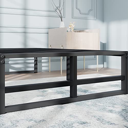 Vellieve Twin Bed Frame 14” Metal Platform Bed with Storage, Heavy Duty Steel Slats Support, 1000 lbs Weight Capacity, No Box Spring Needed, Noise Free, Non-Slip, Easy Assembly, Black