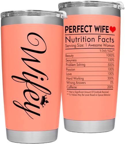 COCHIMO Christmas Gifts for Wife - Wife Gifts from Husband - Wifey Coffee Cup Tumbler 20 Oz - Wife Gifts Ideas For Valentines, Anniversary, Birthday, Mothers Day - Gifts for Her - Coral Pink