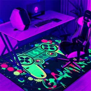 Gaming Room Decor Rug Gamer Rugs for Bedroom UV Reactive Blacklight Video Area Rug Game Room Glow in The Dark Playroom Large Non-Slip Gaming Rugs Carpet Mat for Bedroom Living Room 60X40inch