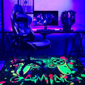 Gaming Room Decor Rug Gamer Rugs for Bedroom UV Reactive Blacklight Video Area Rug Game Room Glow in The Dark Playroom Large Non-Slip Gaming Rugs Carpet Mat for Bedroom Living Room 60X40inch