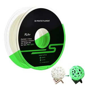 glow in the dark luminous pla filament 1.75mm, 3d printer filament, dimensional accuracy +/- 0.02mm, 1kg spool for all fdm 3d printer, glow in the dark - green