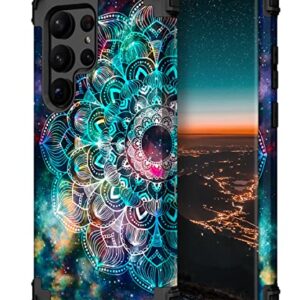 Hocase for Galaxy S23 Ultra Case, Shockproof Heavy Duty Hard Plastic+Soft Silicone Rubber Bumper Hybrid Dual-Layer Protective Case for Samsung Galaxy S23 Ultra 6.8" 2023 - Mandala in Galaxy