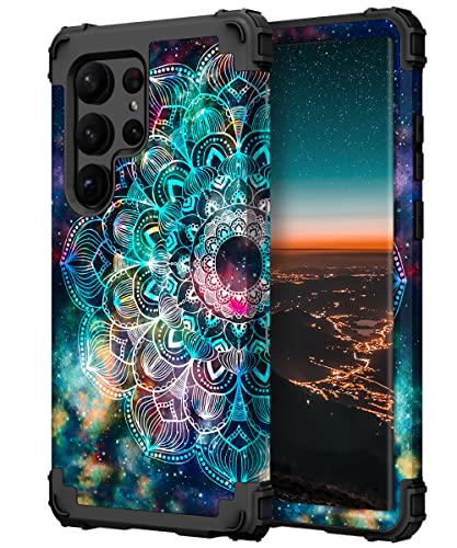 Hocase for Galaxy S23 Ultra Case, Shockproof Heavy Duty Hard Plastic+Soft Silicone Rubber Bumper Hybrid Dual-Layer Protective Case for Samsung Galaxy S23 Ultra 6.8" 2023 - Mandala in Galaxy