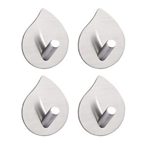 mistho heavy duty adhesive hooks teardrop shaped stainless steel waterproof hooks adhesive wall hooks towel coat key hanger hooks kitchen bathroom home 4 pack (silver, oblique)