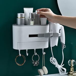 Hair Dryer Holder Wall Mounted - Blow Dryer Organizer for Bathroom, Towel Toothbrush Toothpaste Comb Blow Dryer Holder Organizer Storage Hanging Shelf Rack Stand, for Bathroom