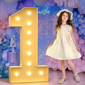 4ft giant marquee light up numbers, big marquee numbers 1 for 1st 16th 21st birthday decorations, large light up numbers for party decor anniversary, pre-cut foamboad mosaic numbers letters balloons