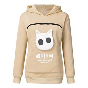 women's solid lightweight hoodies for women whdcaptiyated my heart cat pouch pet carrier sweatshirt zipper aesthetic beige