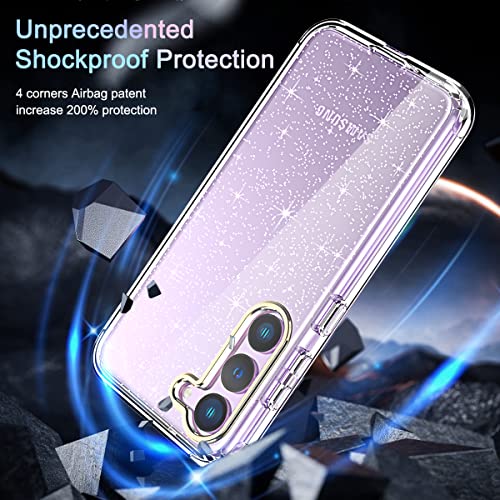 Hocase for Galaxy S23 Plus Case, (with 2 Screen Protectors + 1 Camera Protector) Shockproof Soft TPU+Hard Plastic Full Body Protective Case for Samsung Galaxy S23 Plus 5G (6.6") 2023 - Glitters