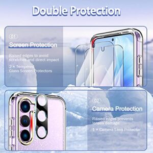 Hocase for Galaxy S23 Plus Case, (with 2 Screen Protectors + 1 Camera Protector) Shockproof Soft TPU+Hard Plastic Full Body Protective Case for Samsung Galaxy S23 Plus 5G (6.6") 2023 - Glitters