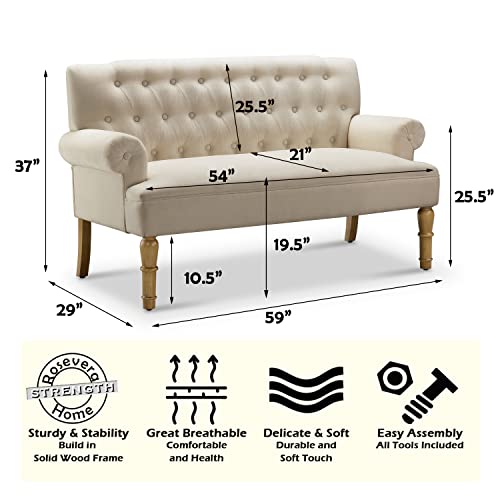 Rosevera Hermosa para Sala Love Seats Furniture Sofa in a Box Long Couches for Living Room Settee Loveseat, Standard, Velvet Beige