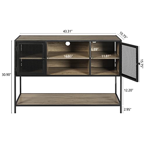 LTMEUTY Sideboard Buffet - Industrial Storage Cabinet, Coffee Bar Cabinet with Mesh Doors, Console Table Coffee Station, for Home, Living Room, Dining Room, Kitchen, Light Brown