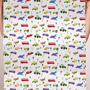 CENTRAL 23 Boys Birthday Wrapping Paper - 6 Sheets of Gift Wrap - Car Rocket Airplane Tractor Gifts - For Birthday Baby Shower - Recyclable