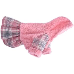 Dog Hoodie Dress Winter Dog Sweaters for Small Dogs Girl Cold Weather Warm Puppy Dresses Pink Plaid Pet Clothes Outfits for Chihuahua Yorkie Teacup Cat Skirt Coat Apparel Clothing (Small, Pink)