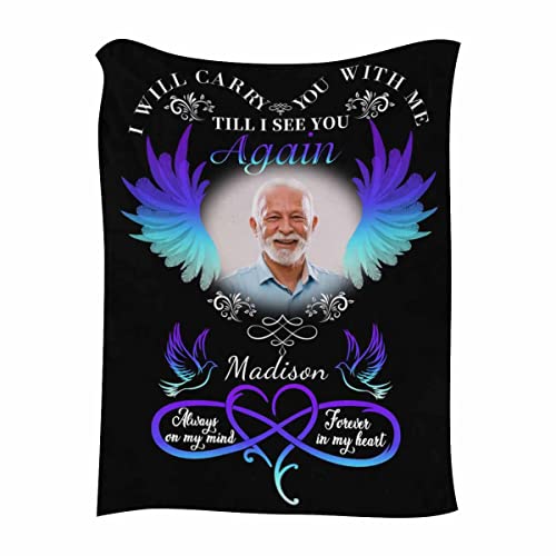 Artsadd Custom in Loving Memory Pictures Throw Blanket, Forever in My Heart Blanket Personalized Memorial Blanket with Photo for Loss of Father Mother Husband Pet Remembrance Gift 30x40