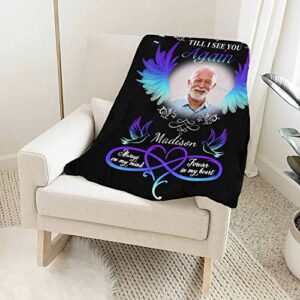 Artsadd Custom in Loving Memory Pictures Throw Blanket, Forever in My Heart Blanket Personalized Memorial Blanket with Photo for Loss of Father Mother Husband Pet Remembrance Gift 30x40