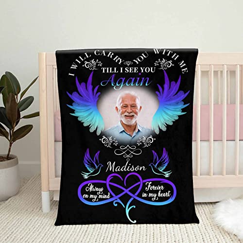 Artsadd Custom in Loving Memory Pictures Throw Blanket, Forever in My Heart Blanket Personalized Memorial Blanket with Photo for Loss of Father Mother Husband Pet Remembrance Gift 30x40