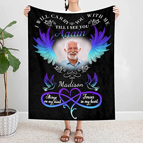 Artsadd Custom in Loving Memory Pictures Throw Blanket, Forever in My Heart Blanket Personalized Memorial Blanket with Photo for Loss of Father Mother Husband Pet Remembrance Gift 30x40