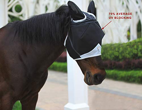 T TEKE Fine Mesh Horse Fly Mask UV Blocking, 3D Eye Visor with Extra Fleece Cushioned Forehead, Protection from Insect Pests