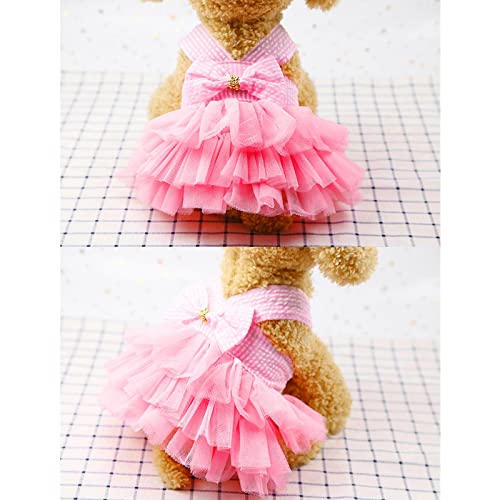 Small Female Dog Sweater Stripe Puppy Princess Dog Clothes Bubble Fashion Dress Lace Dog Dresses Pet Striped Skirt Mesh Pet Clothes Dog Sweater Girl Large