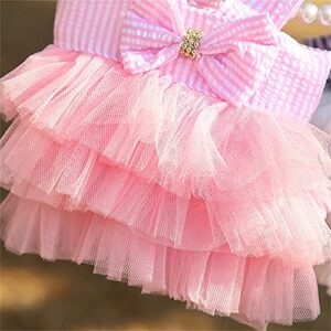 Small Female Dog Sweater Stripe Puppy Princess Dog Clothes Bubble Fashion Dress Lace Dog Dresses Pet Striped Skirt Mesh Pet Clothes Dog Sweater Girl Large