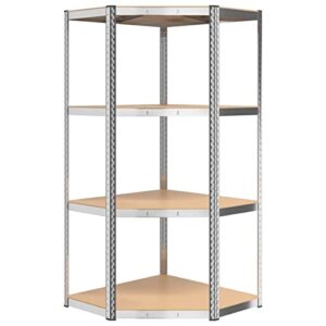 Tidyard 4-Layer Corner Shelf Steel Engineered Wood Storage Organizer Shelves Display Rack Silver for Kitchen, Bathroom, Warehouse, Basement, Laundry 29.5 x 29.5 x 63 Inches (L x W x H)