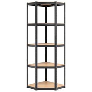 Tidyard 4 Piece 5-Layer Shelves Steel Engineered Wood Storage Organizer Shelf Racks Display Stand Anthracite for Kitchen, Bathroom, Warehouse, Basement, Laundry Room