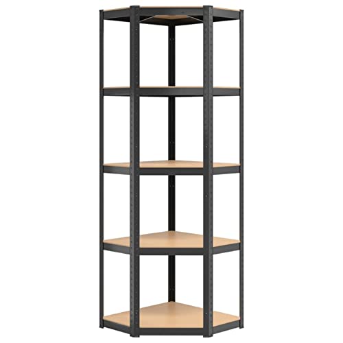 Tidyard 4 Piece 5-Layer Shelves Steel Engineered Wood Storage Organizer Shelf Racks Display Stand Anthracite for Kitchen, Bathroom, Warehouse, Basement, Laundry Room