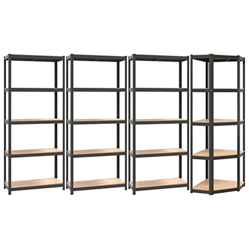 Tidyard 4 Piece 5-Layer Shelves Steel Engineered Wood Storage Organizer Shelf Racks Display Stand Anthracite for Kitchen, Bathroom, Warehouse, Basement, Laundry Room