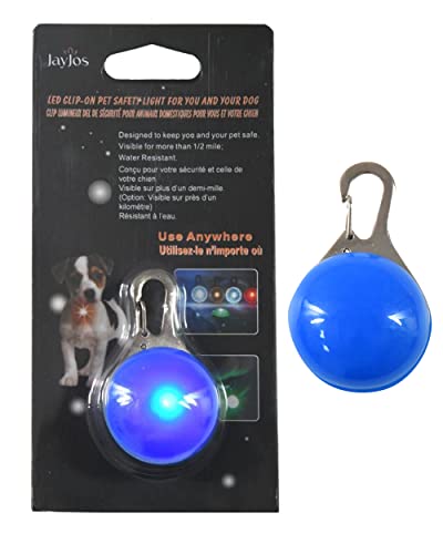 JayJos clip-on pet safety light, LED glow in the dark lights for your pet, weather resistant safety flashing lights for dogs, cats ,night walking, campers and bicycling Gifts For Pets, Keychain Light Blue