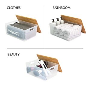 Isaac Jacobs 2-Pack XL Clear Storage Bin Set w/Cut-Out Handles and Bamboo Lid, Plastic Organizers for Home, Pantry, Kitchen, Closet, Office, Home Décor, BPA Free, Food Safe (Extra-Large, Clear)