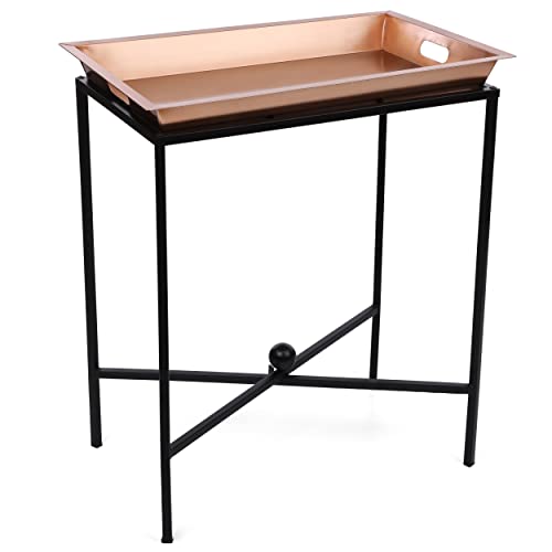 BIRDROCK HOME 25" Butler Tray Table with Removable Copper Top | 25" L x 15.6" W Top | Serving Tray with Stand | Black Iron | Contemporary End Table