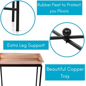 BIRDROCK HOME 25" Butler Tray Table with Removable Copper Top | 25" L x 15.6" W Top | Serving Tray with Stand | Black Iron | Contemporary End Table