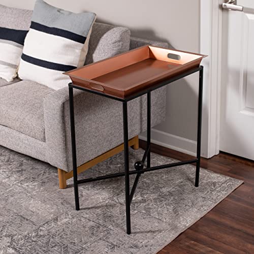 BIRDROCK HOME 25" Butler Tray Table with Removable Copper Top | 25" L x 15.6" W Top | Serving Tray with Stand | Black Iron | Contemporary End Table