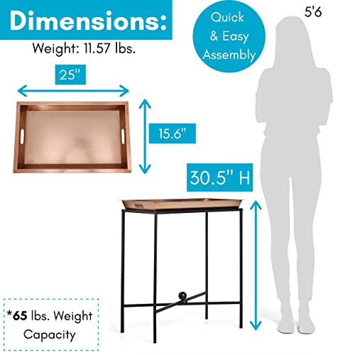 BIRDROCK HOME 25" Butler Tray Table with Removable Copper Top | 25" L x 15.6" W Top | Serving Tray with Stand | Black Iron | Contemporary End Table