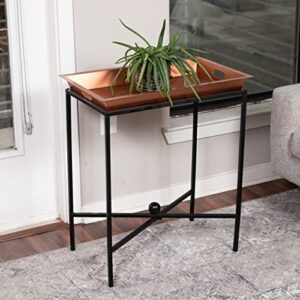 BIRDROCK HOME 25" Butler Tray Table with Removable Copper Top | 25" L x 15.6" W Top | Serving Tray with Stand | Black Iron | Contemporary End Table