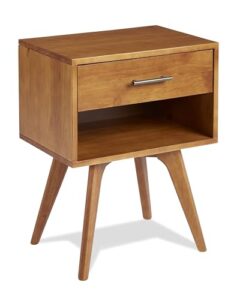 camaflexi mid century modern one drawer nightstand, castanho