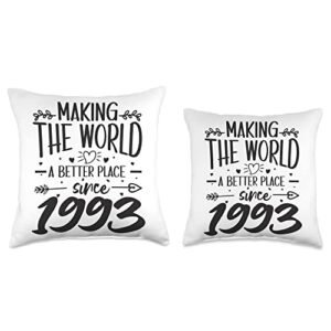 30th Birthday Gifts for Women and Men 30 Birthday Making The World a Better Place Since 1993 Throw Pillow, 18x18, Multicolor