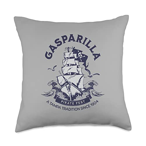 Gasparilla Pirate Merch Gasparilla Fest Souvenir Pirate Ship Tampa Florida Throw Pillow, 18x18, Multicolor