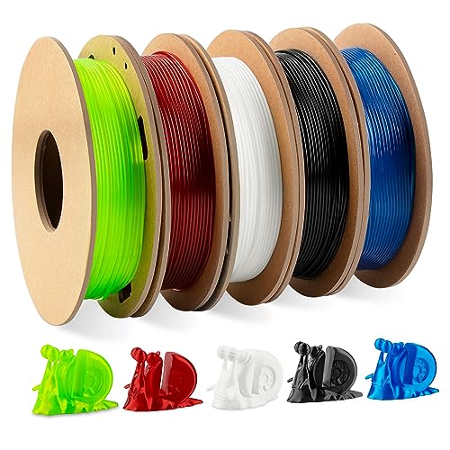 TPU Filament 1.75mm Bundle, TINMORRY 3D Printer Filament Combipack, 200g x 5 Spools, Black+White+Transparent red+Transparent Blue+Transparent Green