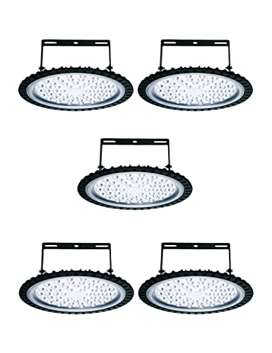 papasbox 5 Pack 200W UFO LED Highbay Lights - 20000LM 6500K Daylight White Hyper Bright Ultra-Thin Highbay Lights 110V Waterproof IP65 Bay Lighting for Garage Warehouse Workshop Factory